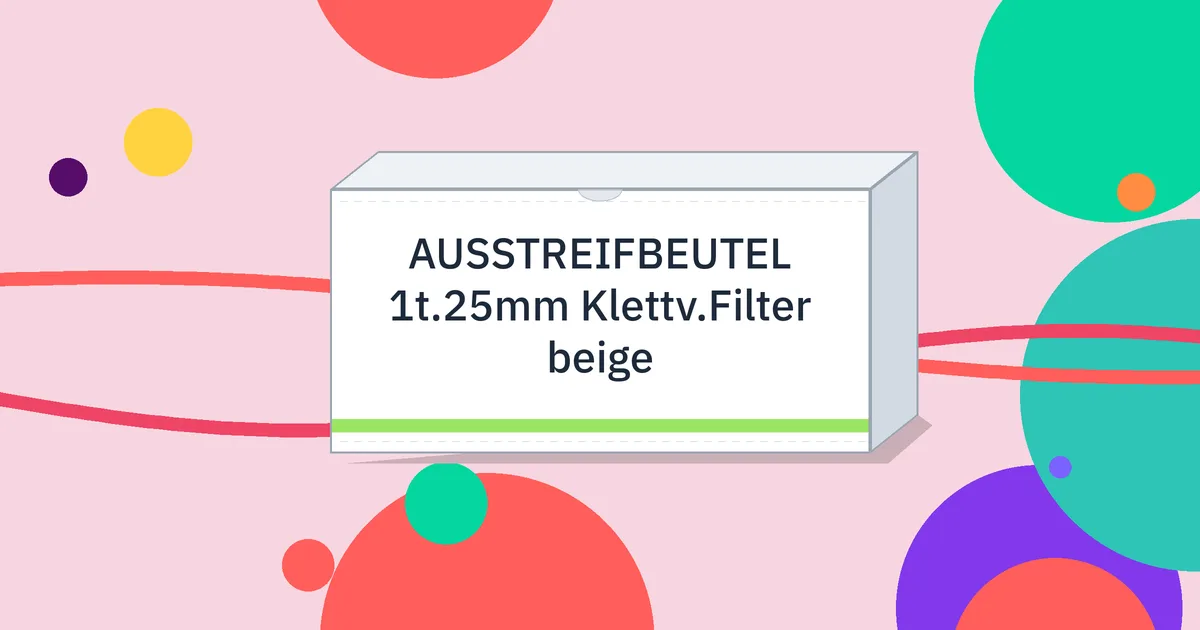 Symbolbild: Packung mit der Aufschrift AUSSTREIFBEUTEL 1t.25mm Klettv.Filter beige (PZN 10046003) – Verfügbarkeit und Bezug in Apotheken in Frankfurt am Main