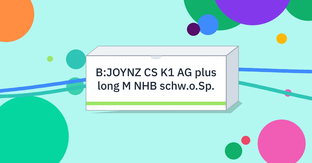 Symbolbild: Packung mit der Aufschrift B:JOYNZ CS K1 AG plus long M NHB schw.o.Sp. (PZN 20531165) – Verfügbarkeit und Bezug in Apotheken in Frankfurt am Main