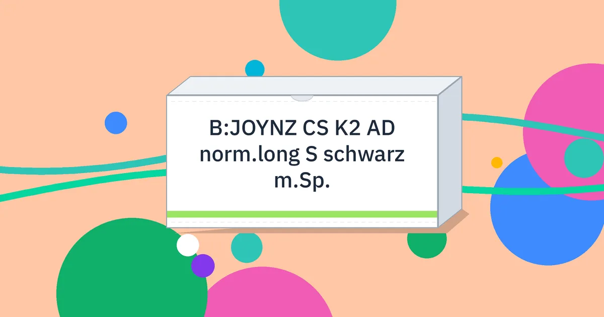 Symbolbild: Packung mit der Aufschrift B:JOYNZ CS K2 AD norm.long S schwarz m.Sp. (PZN 20528507) – Verfügbarkeit und Bezug in Apotheken in Frankfurt am Main