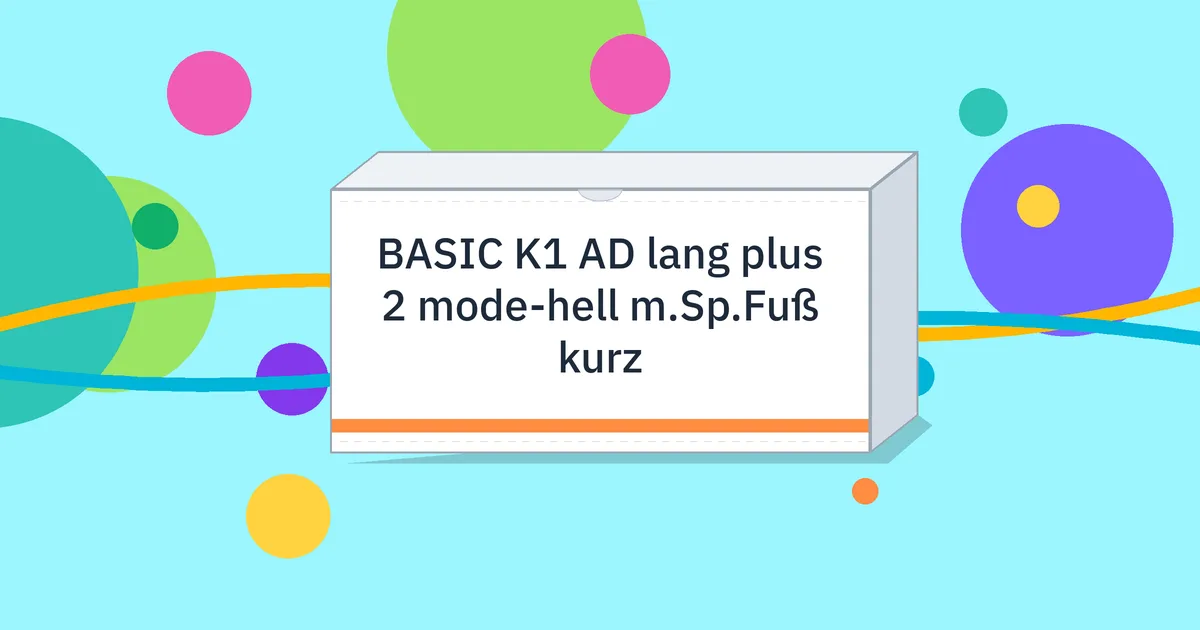Symbolbild: Packung mit der Aufschrift BASIC K1 AD lang plus 2 mode-hell m.Sp.Fuß kurz (PZN 20257511) – Verfügbarkeit und Bezug in Apotheken in Frankfurt am Main
