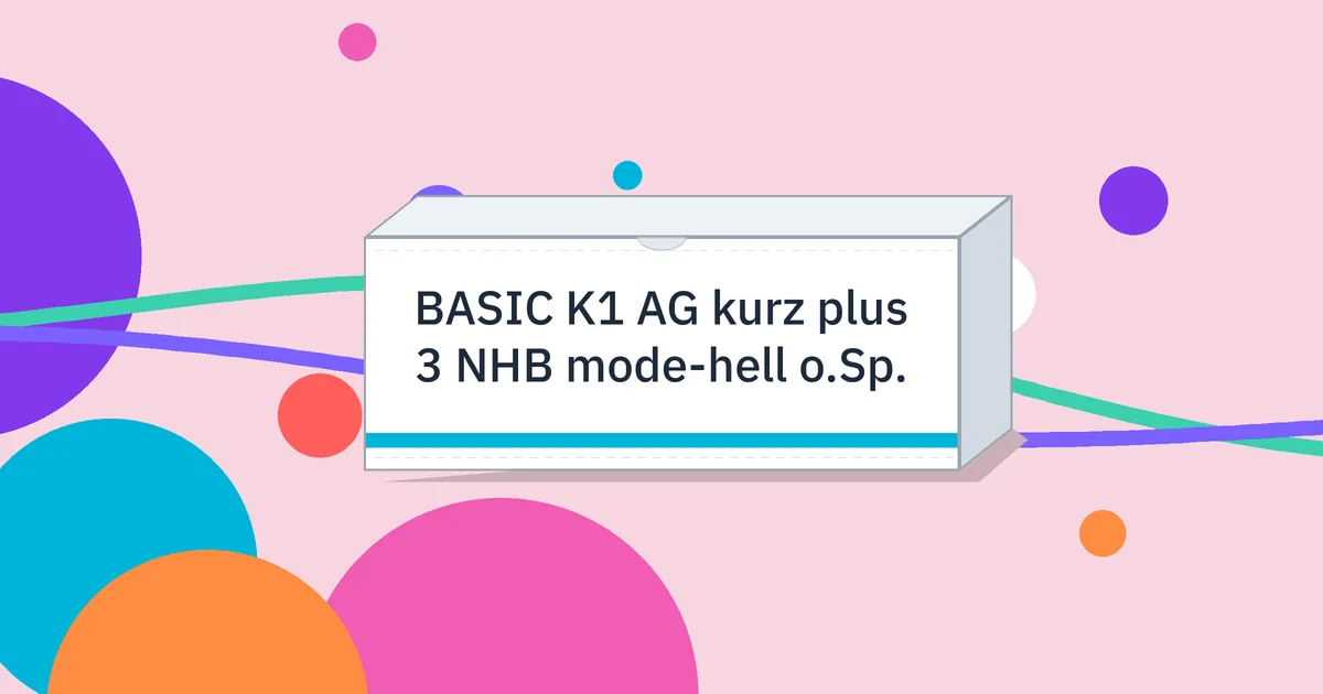 Symbolbild: Packung mit der Aufschrift BASIC K1 AG kurz plus 3 NHB mode-hell o.Sp. (PZN 20260571) – Verfügbarkeit und Bezug in Apotheken in Frankfurt am Main