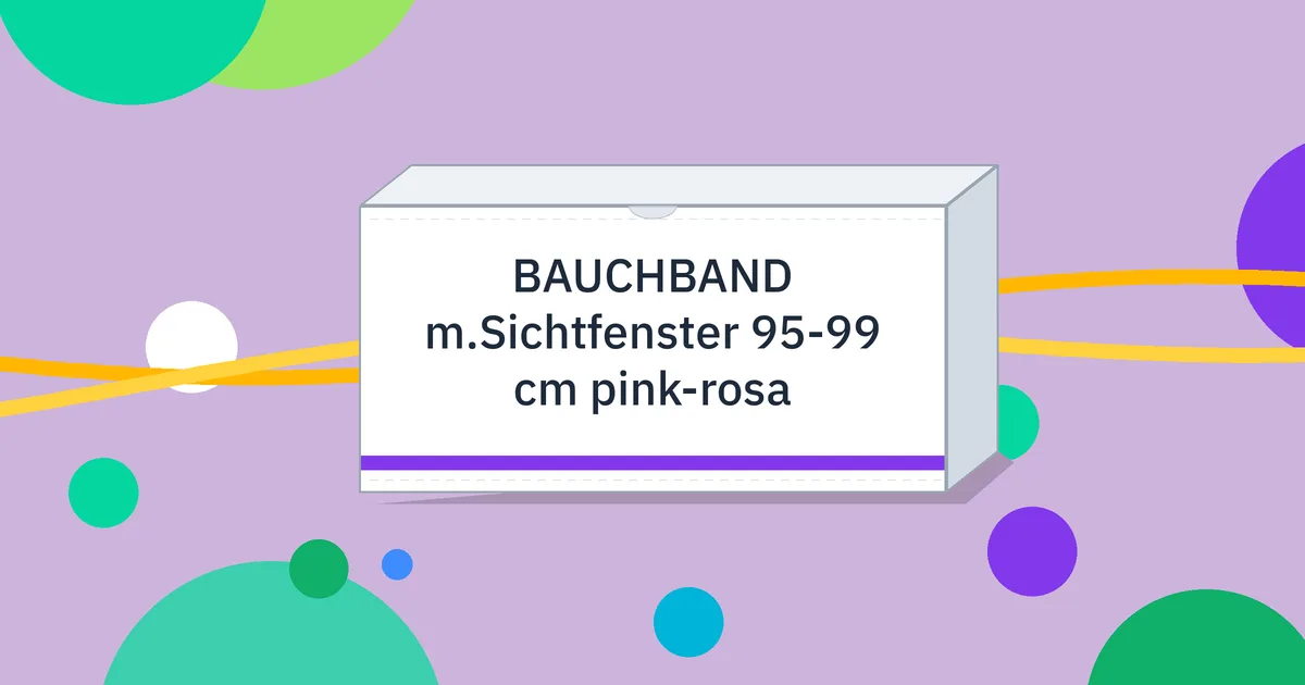 Symbolbild: Packung mit der Aufschrift BAUCHBAND m.Sichtfenster 95-99 cm pink-rosa (PZN 17838109) – Verfügbarkeit und Bezug in Apotheken in Frankfurt am Main
