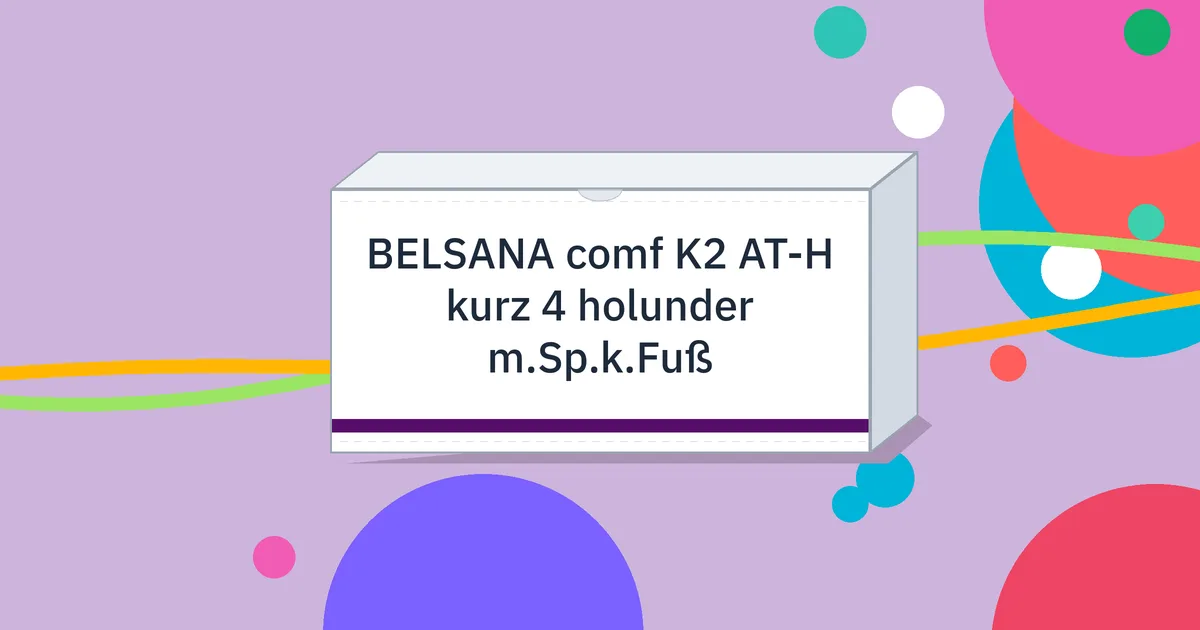 Symbolbild: Packung mit der Aufschrift BELSANA comf K2 AT-H kurz 4 holunder m.Sp.k.Fuß (PZN 12330205) – Verfügbarkeit und Bezug in Apotheken in Frankfurt am Main