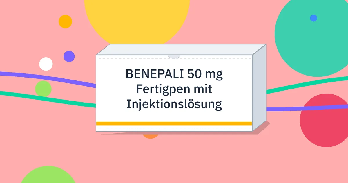 Symbolbild: Packung mit der Aufschrift BENEPALI 50 mg Fertigpen mit Injektionslösung (PZN 12350596) – Verfügbarkeit und Bezug in Apotheken in Frankfurt am Main