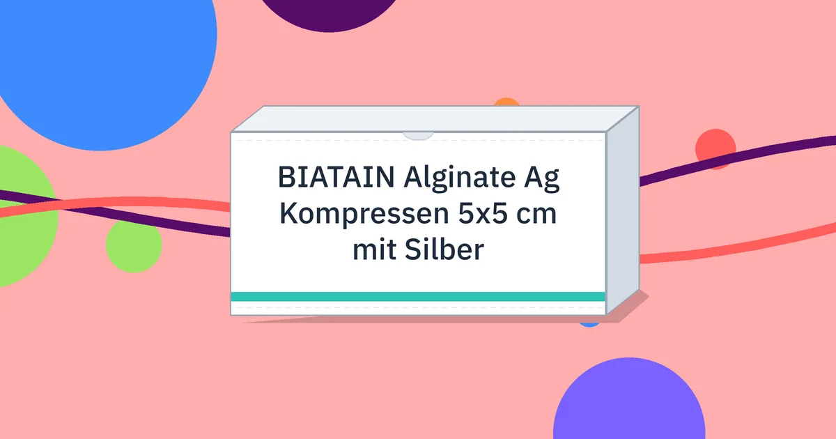 Symbolbild: Packung mit der Aufschrift BIATAIN Alginate Ag Kompressen 5x5 cm mit Silber (PZN 14331516) – Verfügbarkeit und Bezug in Apotheken in Frankfurt am Main