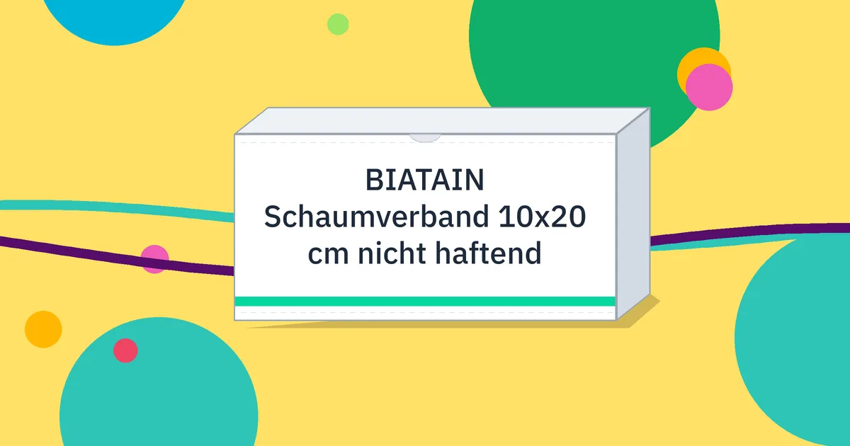 Symbolbild: Packung mit der Aufschrift BIATAIN Schaumverband 10x20 cm nicht haftend (PZN 12726446) – Verfügbarkeit und Bezug in Apotheken in Frankfurt am Main