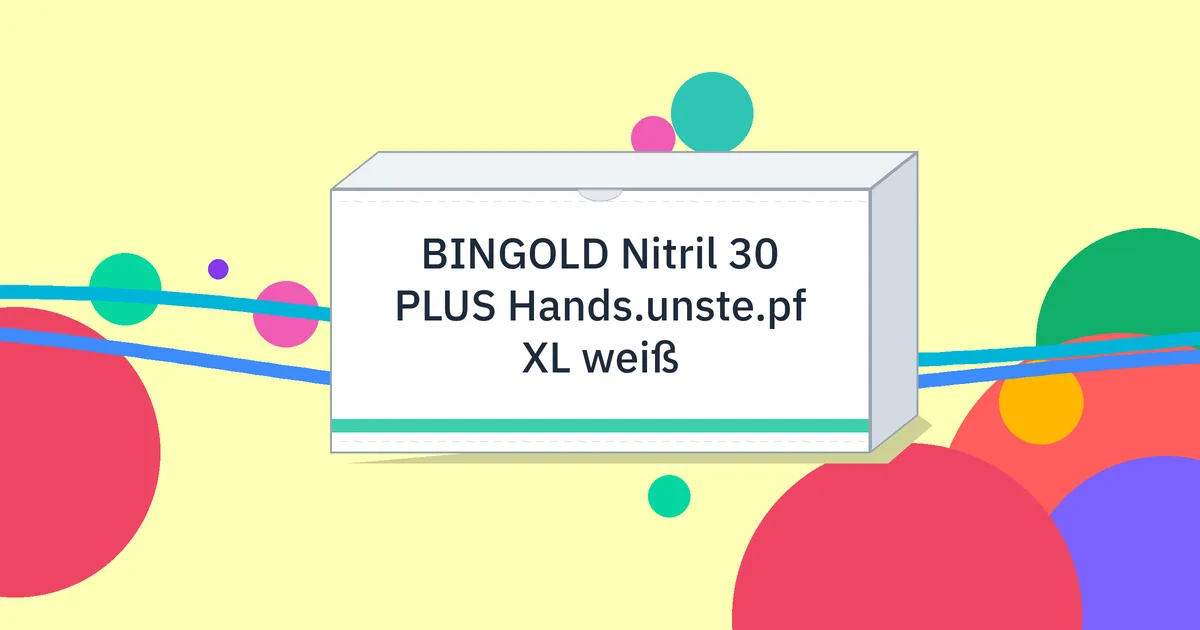 Symbolbild: Packung mit der Aufschrift BINGOLD Nitril 30 PLUS Hands.unste.pf XL weiß (PZN 14293224) – Verfügbarkeit und Bezug in Apotheken in Frankfurt am Main