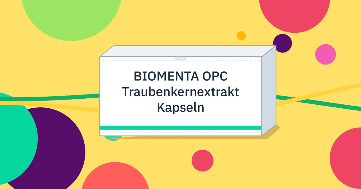 Symbolbild: Packung mit der Aufschrift BIOMENTA OPC Traubenkernextrakt Kapseln (PZN 19993268) – Verfügbarkeit und Bezug in Apotheken in Frankfurt am Main