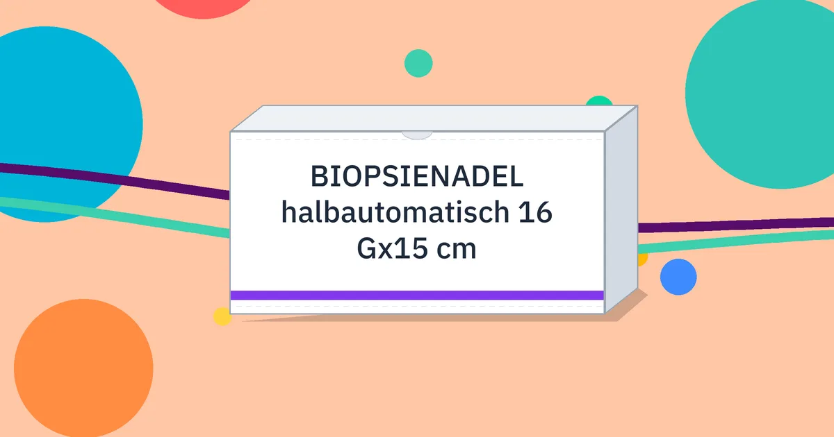 Symbolbild: Packung mit der Aufschrift BIOPSIENADEL halbautomatisch 16 Gx15 cm (PZN 18811911) – Verfügbarkeit und Bezug in Apotheken in Frankfurt am Main