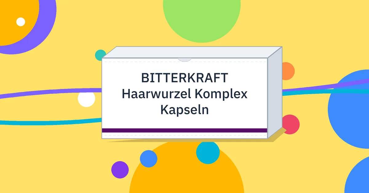 Symbolbild: Packung mit der Aufschrift BITTERKRAFT Haarwurzel Komplex Kapseln (PZN 20054883) – Verfügbarkeit und Bezug in Apotheken in Frankfurt am Main