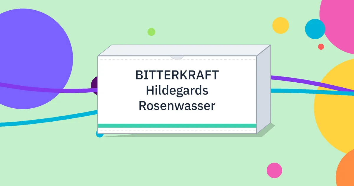 Symbolbild: Packung mit der Aufschrift BITTERKRAFT Hildegards Rosenwasser (PZN 19307385) – Verfügbarkeit und Bezug in Apotheken in Frankfurt am Main