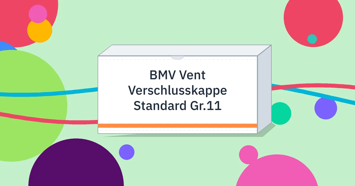 Symbolbild: Packung mit der Aufschrift BMV Vent Verschlusskappe Standard Gr.11 (PZN 10959778) – Verfügbarkeit und Bezug in Apotheken in Frankfurt am Main