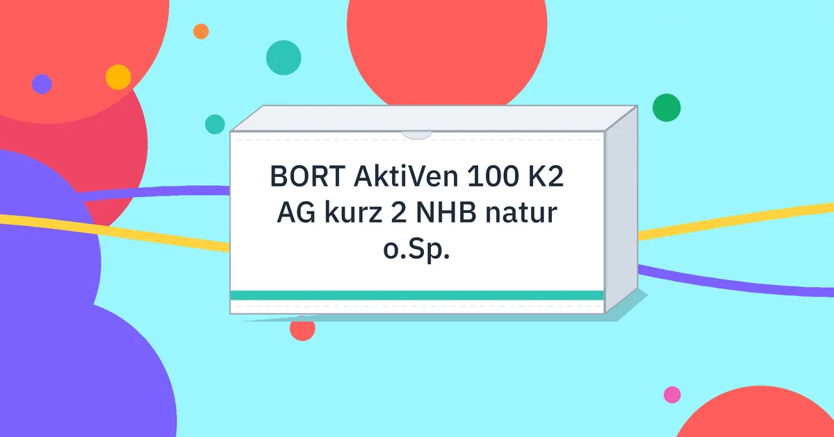 Symbolbild: Packung mit der Aufschrift BORT AktiVen 100 K2 AG kurz 2 NHB natur o.Sp. (PZN 13730214) – Verfügbarkeit und Bezug in Apotheken in Frankfurt am Main