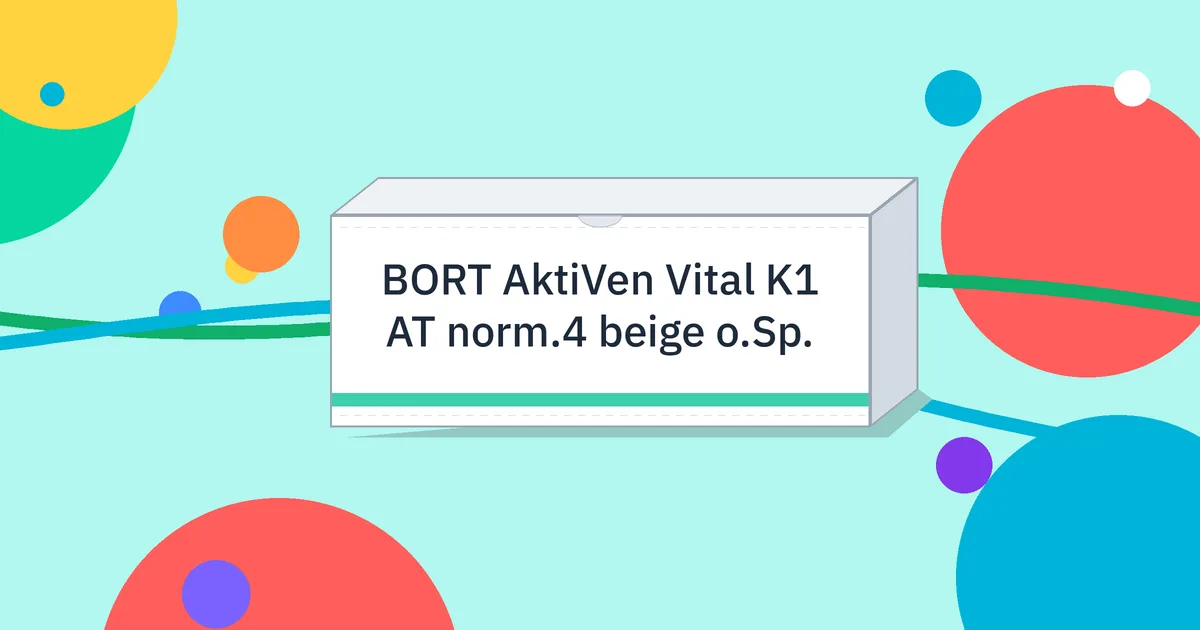 Symbolbild: Packung mit der Aufschrift BORT AktiVen Vital K1 AT norm.4 beige o.Sp. (PZN 13738291) – Verfügbarkeit und Bezug in Apotheken in Frankfurt am Main