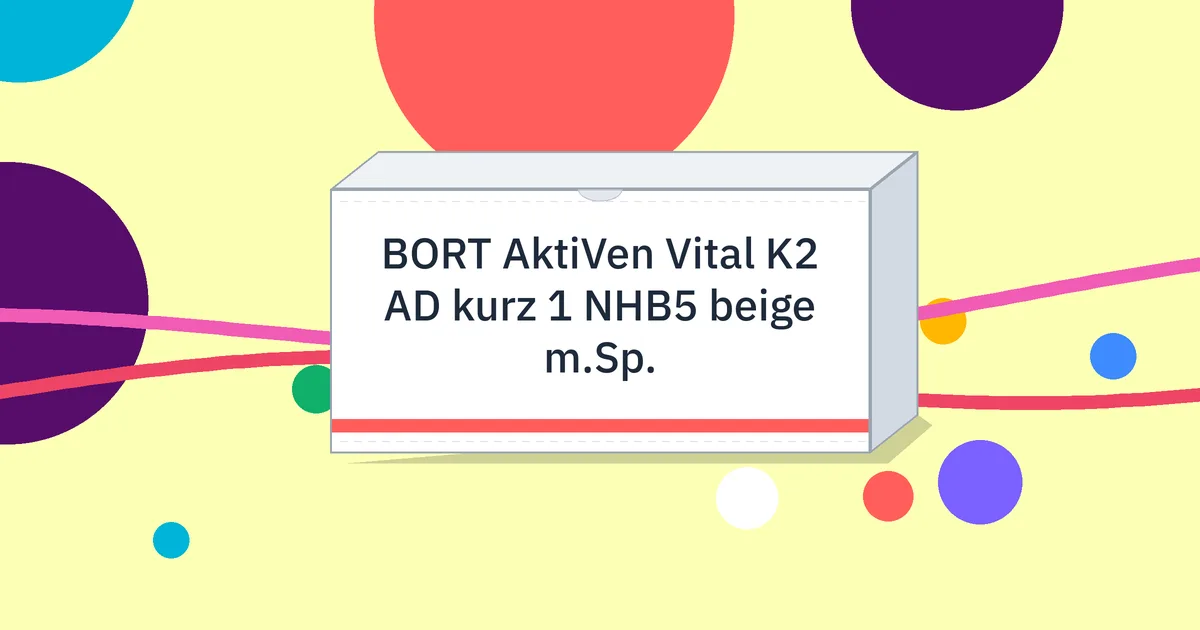 Symbolbild: Packung mit der Aufschrift BORT AktiVen Vital K2 AD kurz 1 NHB5 beige m.Sp. (PZN 17494354) – Verfügbarkeit und Bezug in Apotheken in Frankfurt am Main