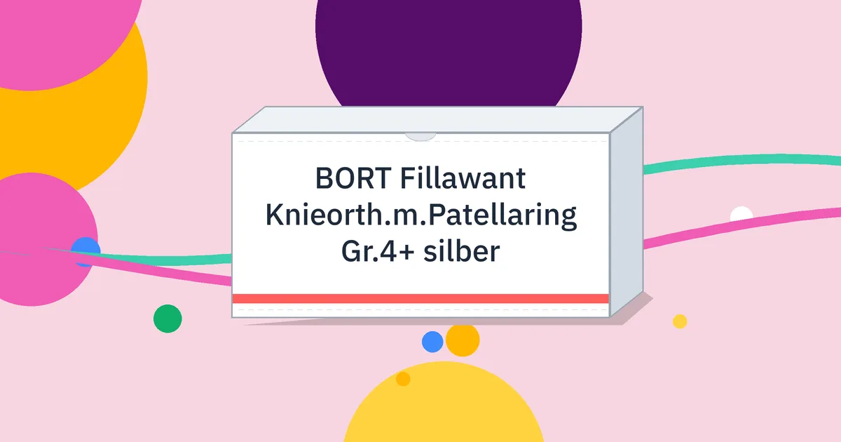 Symbolbild: Packung mit der Aufschrift BORT Fillawant Knieorth.m.Patellaring Gr.4+ silber (PZN 16843663) – Verfügbarkeit und Bezug in Apotheken in Frankfurt am Main