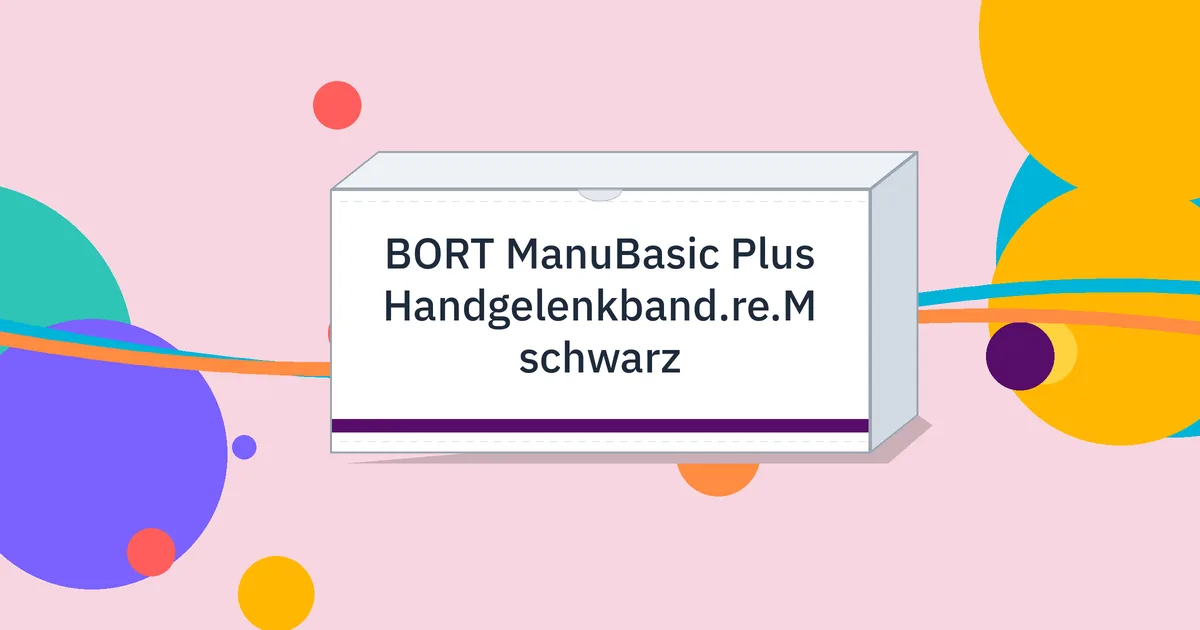 Symbolbild: Packung mit der Aufschrift BORT ManuBasic Plus Handgelenkband.re.M schwarz (PZN 12573422) – Verfügbarkeit und Bezug in Apotheken in Frankfurt am Main