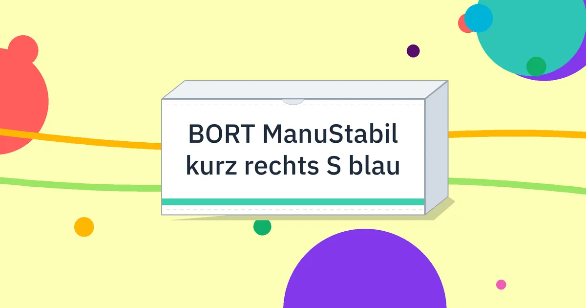 Symbolbild: Packung mit der Aufschrift BORT ManuStabil kurz rechts S blau (PZN 00825048) – Verfügbarkeit und Bezug in Apotheken in Frankfurt am Main