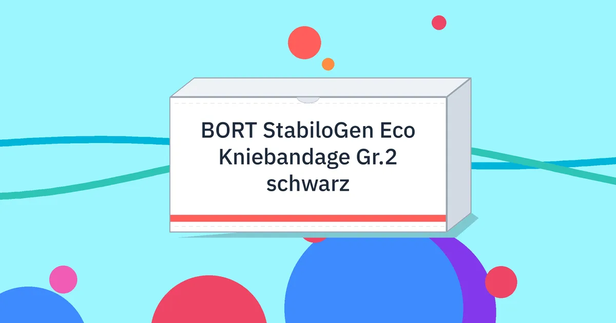 Symbolbild: Packung mit der Aufschrift BORT StabiloGen Eco Kniebandage Gr.2 schwarz (PZN 16845171) – Verfügbarkeit und Bezug in Apotheken in Frankfurt am Main