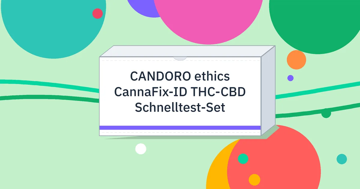 Symbolbild: Packung mit der Aufschrift CANDORO ethics CannaFix-ID THC-CBD Schnelltest-Set (PZN 19840582) – Verfügbarkeit und Bezug in Apotheken in Frankfurt am Main