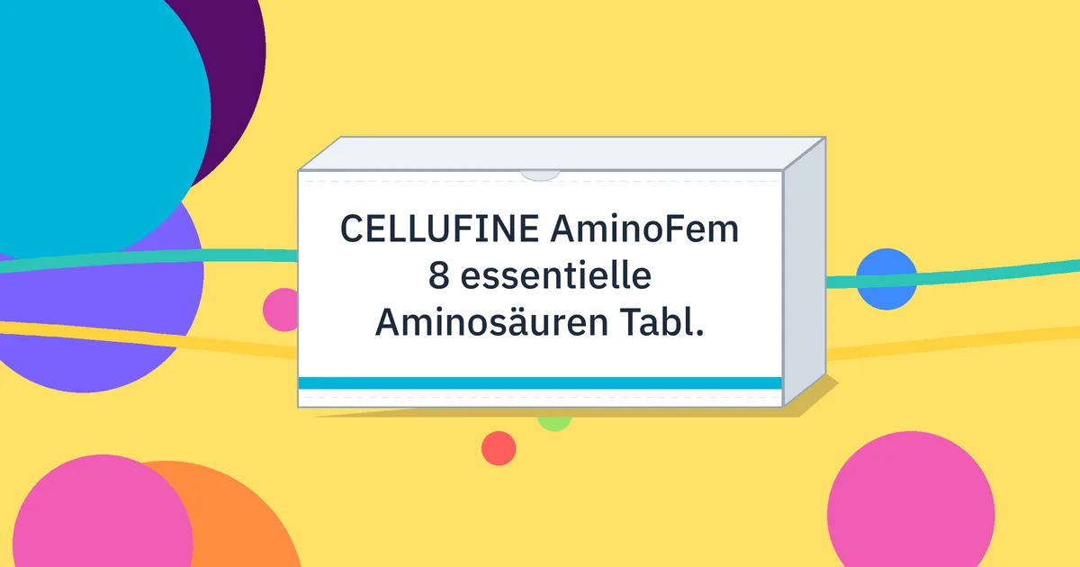 Symbolbild: Packung mit der Aufschrift CELLUFINE AminoFem 8 essentielle Aminosäuren Tabl. (PZN 16000404) – Verfügbarkeit und Bezug in Apotheken in Frankfurt am Main