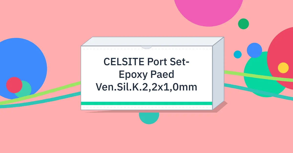 Symbolbild: Packung mit der Aufschrift CELSITE Port Set-Epoxy Paed Ven.Sil.K.2,2x1,0mm (PZN 01057893) – Verfügbarkeit und Bezug in Apotheken in Frankfurt am Main