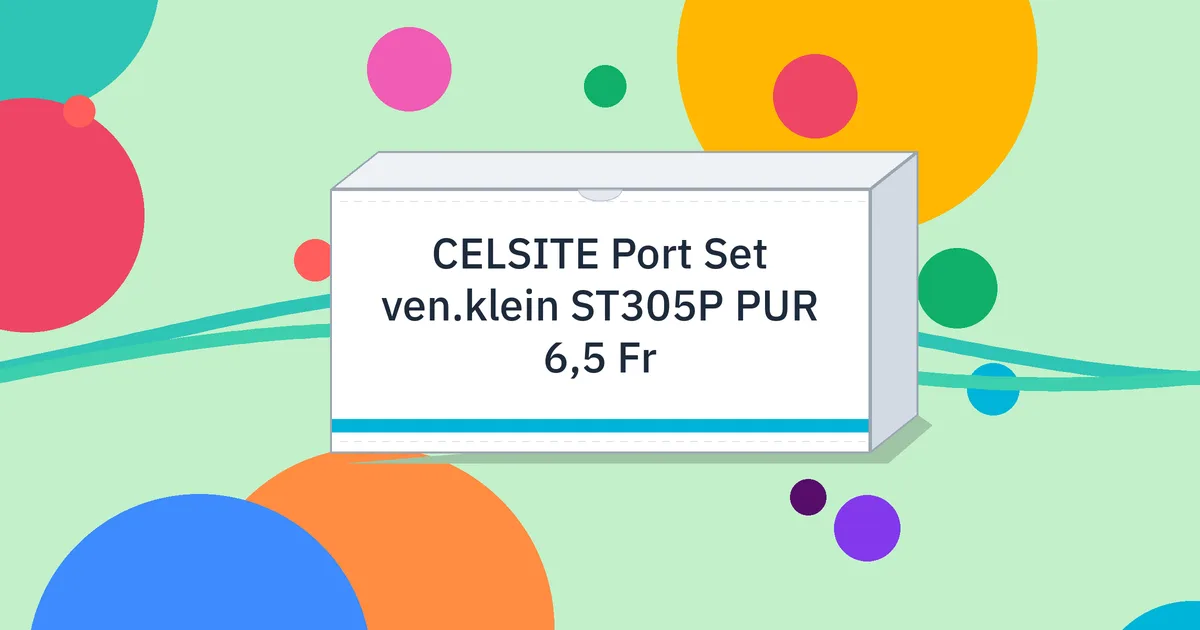 Symbolbild: Packung mit der Aufschrift CELSITE Port Set ven.klein ST305P PUR 6,5 Fr (PZN 01057918) – Verfügbarkeit und Bezug in Apotheken in Frankfurt am Main