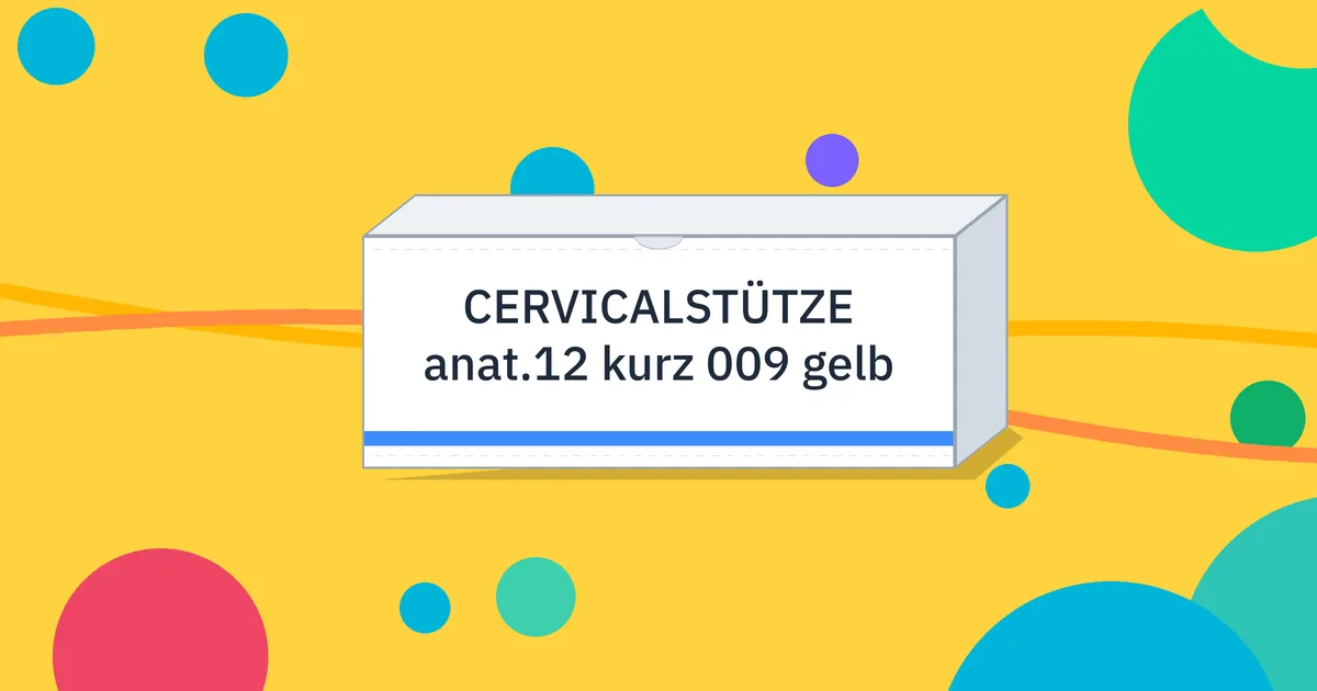 Symbolbild: Packung mit der Aufschrift CERVICALSTÜTZE anat.12 kurz 009 gelb (PZN 08895752) – Verfügbarkeit und Bezug in Apotheken in Frankfurt am Main