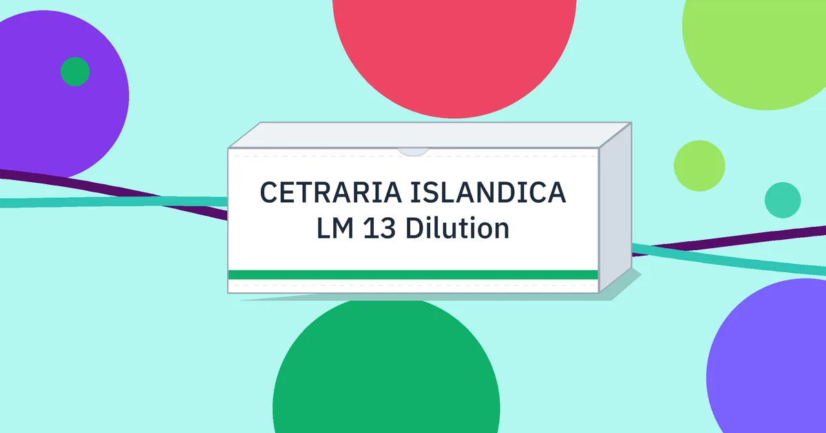 Symbolbild: Packung mit der Aufschrift CETRARIA ISLANDICA LM 13 Dilution (PZN 12812074) – Verfügbarkeit und Bezug in Apotheken in Frankfurt am Main