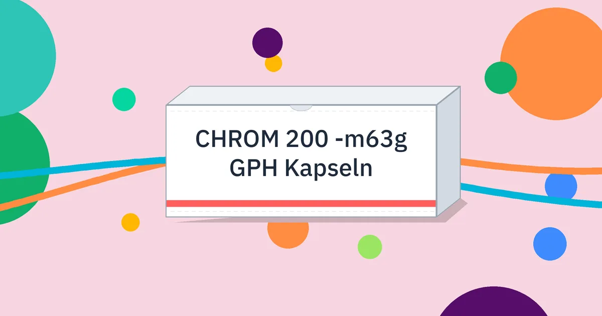 Symbolbild: Packung mit der Aufschrift CHROM 200 -m63g GPH Kapseln (PZN 17993270) – Verfügbarkeit und Bezug in Apotheken in Frankfurt am Main
