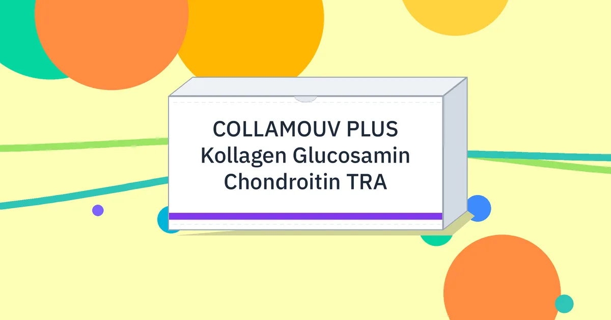 Symbolbild: Packung mit der Aufschrift COLLAMOUV PLUS Kollagen Glucosamin Chondroitin TRA (PZN 20228136) – Verfügbarkeit und Bezug in Apotheken in Frankfurt am Main