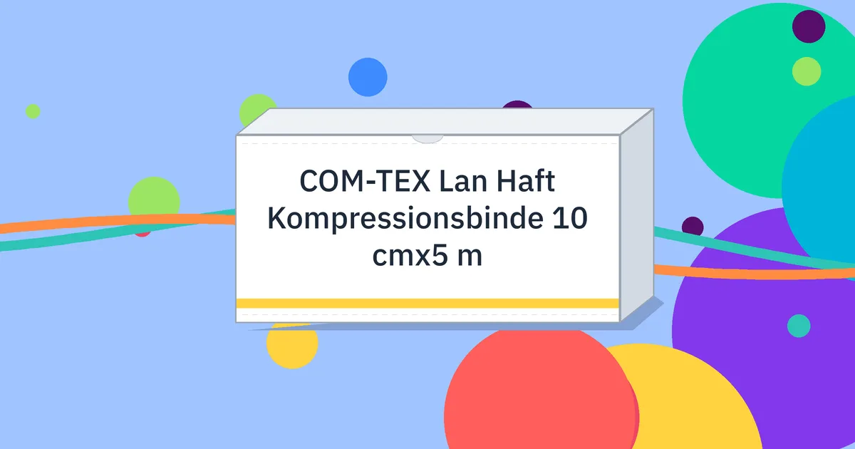 Symbolbild: Packung mit der Aufschrift COM-TEX Lan Haft Kompressionsbinde 10 cmx5 m (PZN 04723037) – Verfügbarkeit und Bezug in Apotheken in Frankfurt am Main