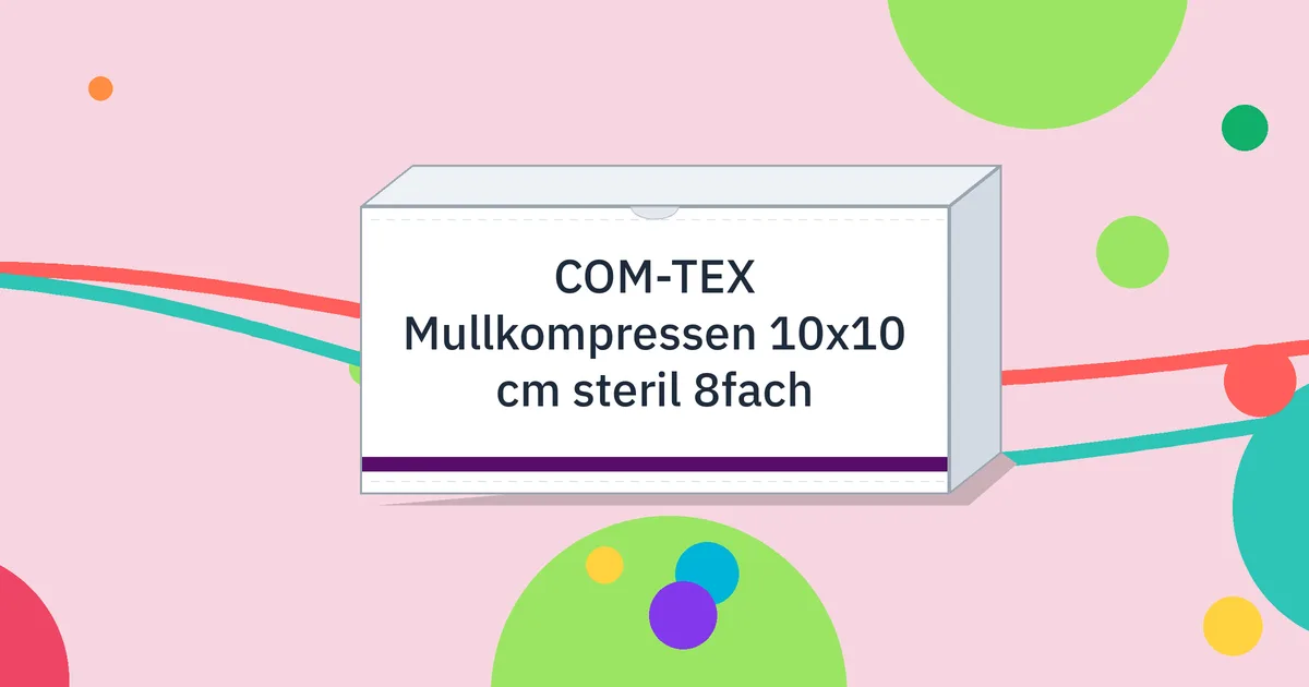 Symbolbild: Packung mit der Aufschrift COM-TEX Mullkompressen 10x10 cm steril 8fach (PZN 00025299) – Verfügbarkeit und Bezug in Apotheken in Frankfurt am Main