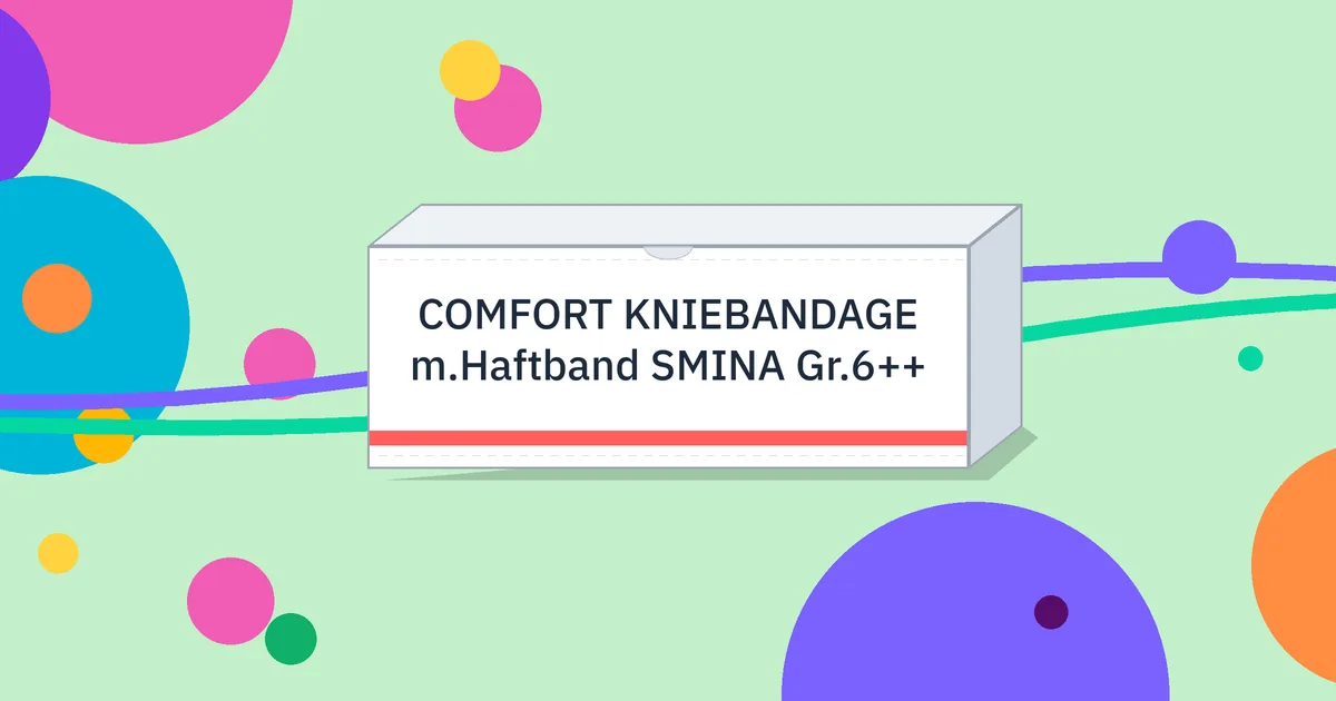Symbolbild: Packung mit der Aufschrift COMFORT KNIEBANDAGE m.Haftband SMINA Gr.6++ (PZN 20162880) – Verfügbarkeit und Bezug in Apotheken in Frankfurt am Main