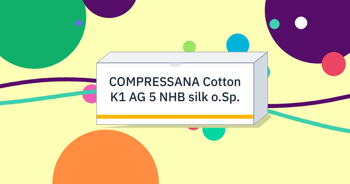 Symbolbild: Packung mit der Aufschrift COMPRESSANA Cotton K1 AG 5 NHB silk o.Sp. (PZN 11393600) – Verfügbarkeit und Bezug in Apotheken in Frankfurt am Main