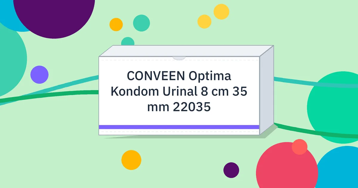 Symbolbild: Packung mit der Aufschrift CONVEEN Optima Kondom Urinal 8 cm 35 mm 22035 (PZN 02294365) – Verfügbarkeit und Bezug in Apotheken in Frankfurt am Main