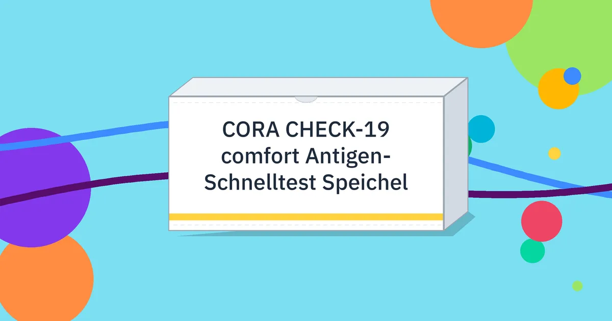 Symbolbild: Packung mit der Aufschrift CORA CHECK-19 comfort Antigen-Schnelltest Speichel (PZN 17388020) – Verfügbarkeit und Bezug in Apotheken in Frankfurt am Main