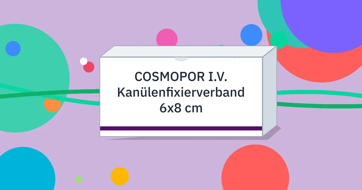 Symbolbild: Packung mit der Aufschrift COSMOPOR I.V. Kanülenfixierverband 6x8 cm (PZN 17565781) – Verfügbarkeit und Bezug in Apotheken in Frankfurt am Main