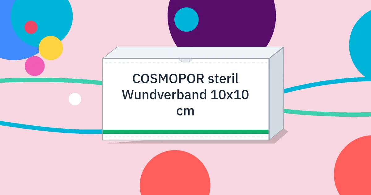Symbolbild: Packung mit der Aufschrift COSMOPOR steril Wundverband 10x10 cm (PZN 19229656) – Verfügbarkeit und Bezug in Apotheken in Frankfurt am Main
