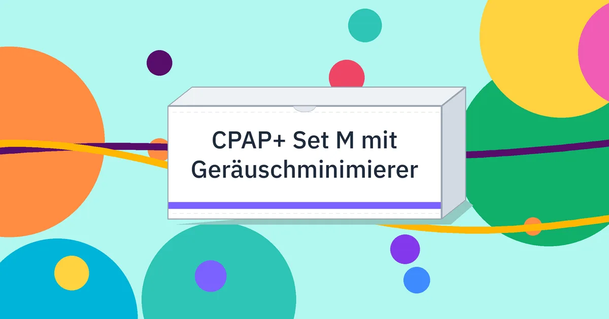 Symbolbild: Packung mit der Aufschrift CPAP+ Set M mit Geräuschminimierer (PZN 16506196) – Verfügbarkeit und Bezug in Apotheken in Frankfurt am Main