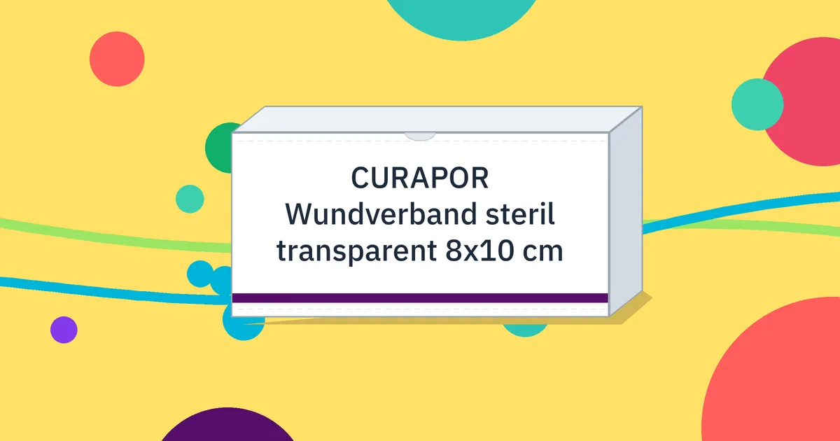 Symbolbild: Packung mit der Aufschrift CURAPOR Wundverband steril transparent 8x10 cm (PZN 19521380) – Verfügbarkeit und Bezug in Apotheken in Frankfurt am Main