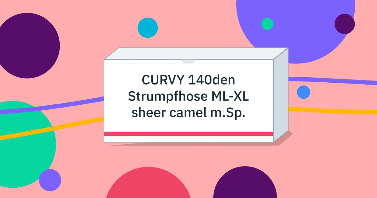 Symbolbild: Packung mit der Aufschrift CURVY 140den Strumpfhose ML-XL sheer camel m.Sp. (PZN 16175463) – Verfügbarkeit und Bezug in Apotheken in Frankfurt am Main