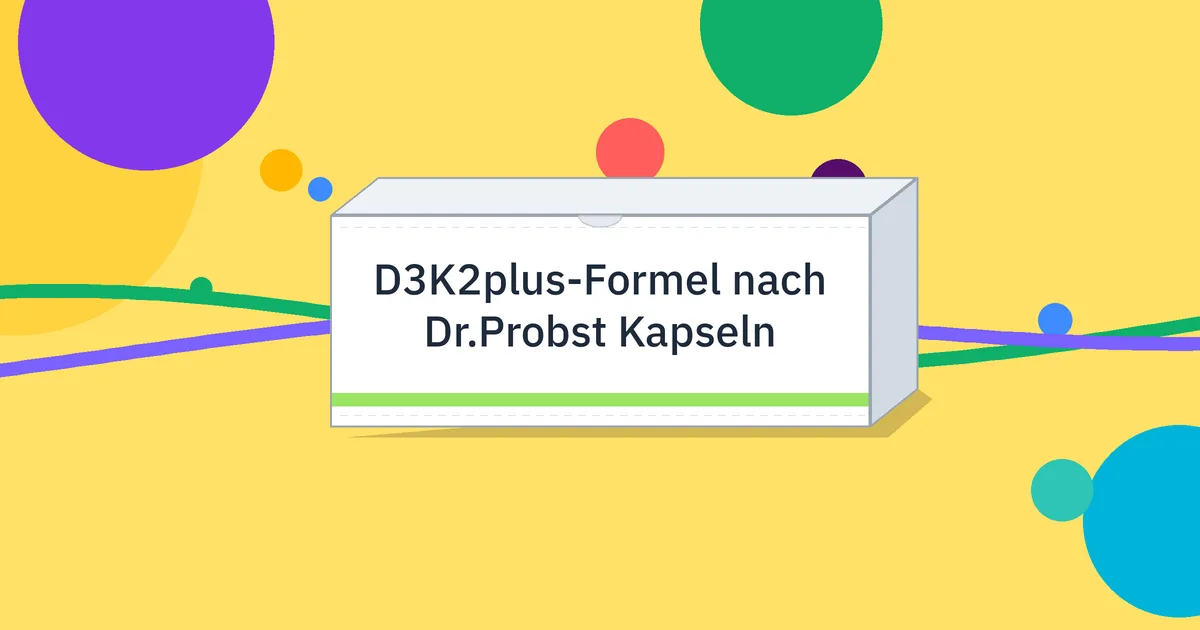 Symbolbild: Packung mit der Aufschrift D3K2plus-Formel nach Dr.Probst Kapseln (PZN 17450552) – Verfügbarkeit und Bezug in Apotheken in Frankfurt am Main