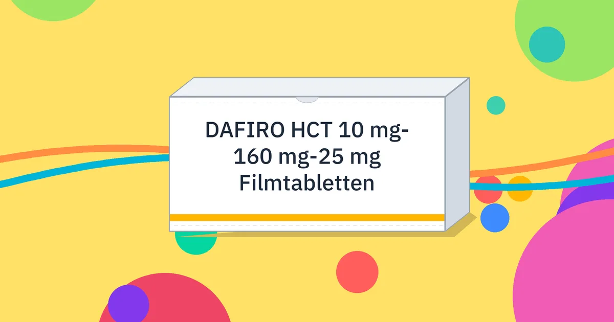 Symbolbild: Packung mit der Aufschrift DAFIRO HCT 10 mg-160 mg-25 mg Filmtabletten (PZN 11524806) – Verfügbarkeit und Bezug in Apotheken in Frankfurt am Main
