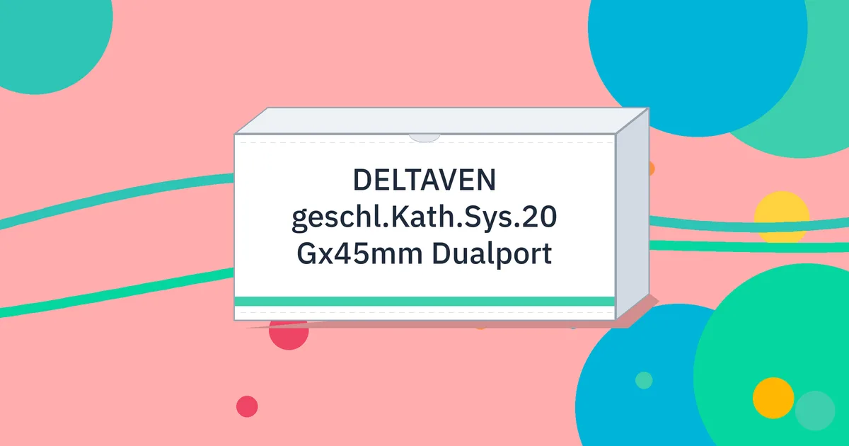 Symbolbild: Packung mit der Aufschrift DELTAVEN geschl.Kath.Sys.20 Gx45mm Dualport (PZN 13977073) – Verfügbarkeit und Bezug in Apotheken in Frankfurt am Main