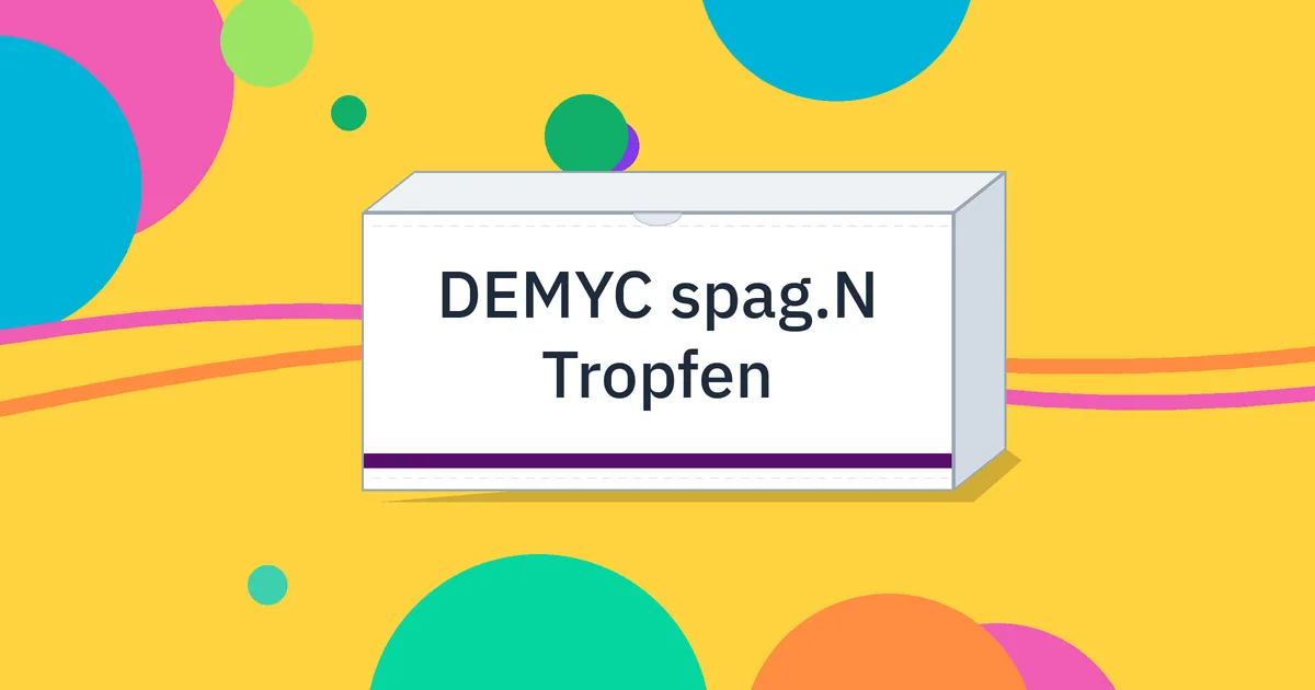 Symbolbild: Packung mit der Aufschrift DEMYC spag.N Tropfen (PZN 03386951) – Verfügbarkeit und Bezug in Apotheken in Frankfurt am Main