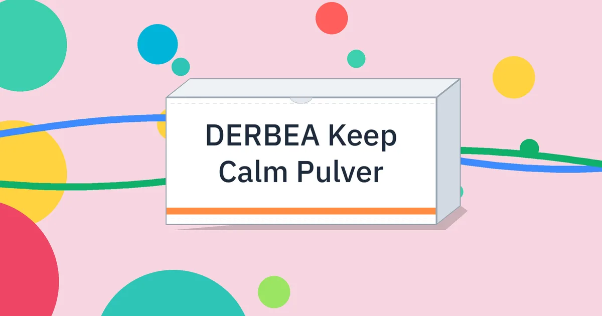 Symbolbild: Packung mit der Aufschrift DERBEA Keep Calm Pulver (PZN 19135754) – Verfügbarkeit und Bezug in Apotheken in Frankfurt am Main