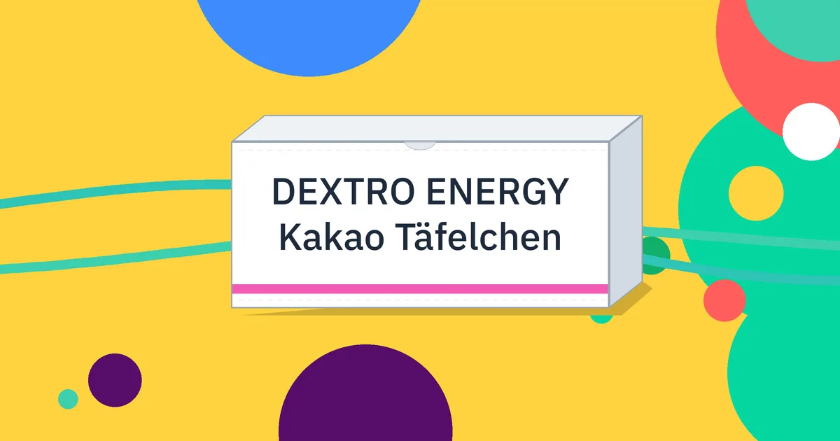 Symbolbild: Packung mit der Aufschrift DEXTRO ENERGY Kakao Täfelchen (PZN 03347891) – Verfügbarkeit und Bezug in Apotheken in Frankfurt am Main