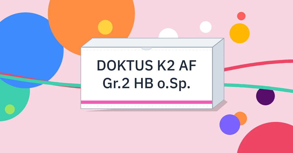 Symbolbild: Packung mit der Aufschrift DOKTUS K2 AF Gr.2 HB o.Sp. (PZN 03309413) – Verfügbarkeit und Bezug in Apotheken in Frankfurt am Main