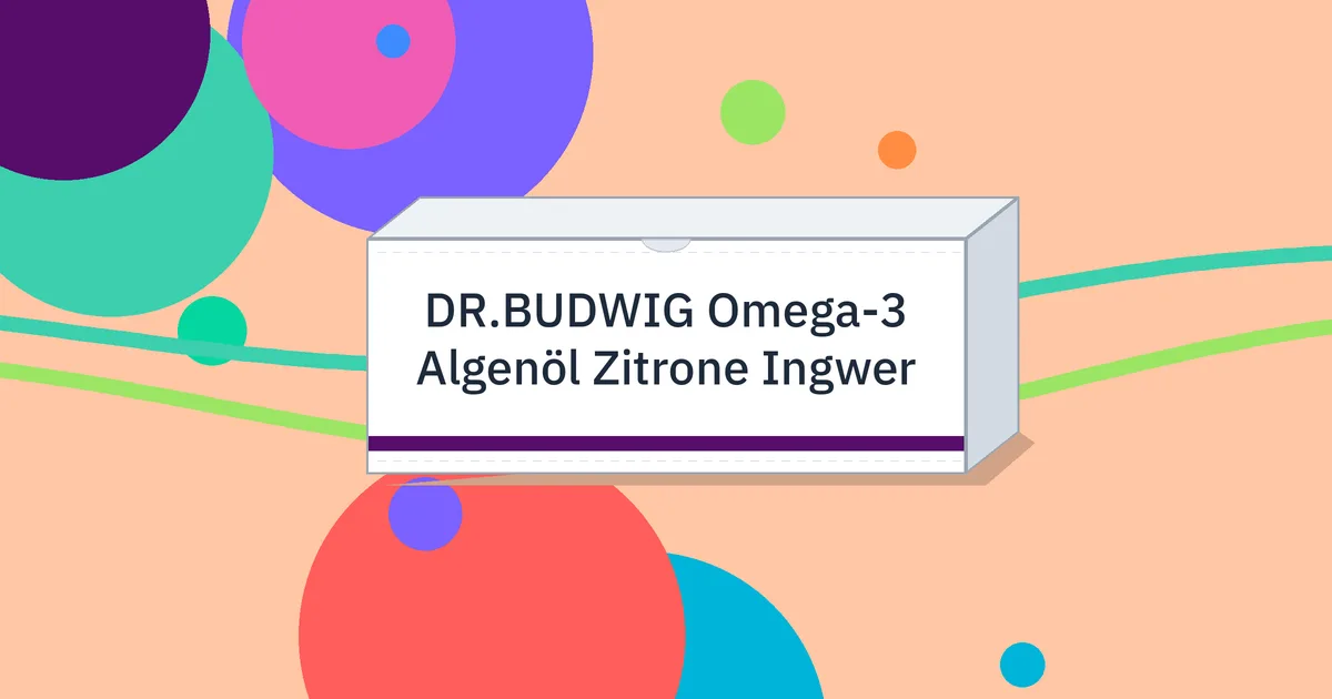 Symbolbild: Packung mit der Aufschrift DR.BUDWIG Omega-3 Algenöl Zitrone Ingwer (PZN 19372307) – Verfügbarkeit und Bezug in Apotheken in Frankfurt am Main